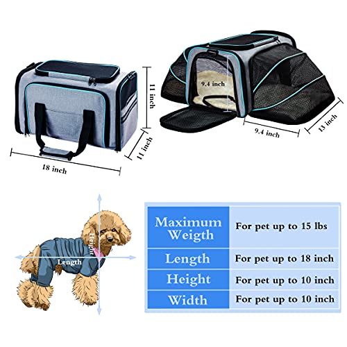 Cat Dog Carrier - Airline Approved Expandable Soft-Sided Pet Carrier with Removable Fleece Pad and Pockets, for Cats/Puppy and Small Animals