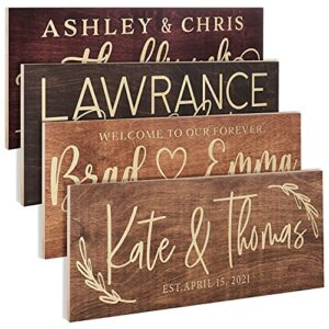 personalized wedding sign, custom wood family established sign w/names & dates, 15'' x 6'' - 9 designs w/ 5 wood colors, wedding plaque for ceremony, bridal shower, wooden engraved sign