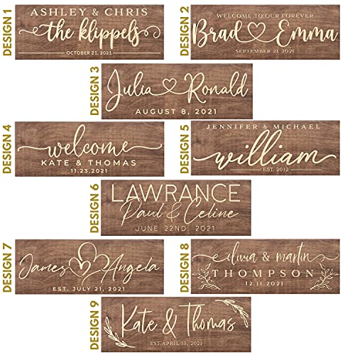 Personalized Wedding Sign, Custom Wood Family Established Sign w/Names & Dates, 15'' X 6'' - 9 Designs W/ 5 Wood Colors, Wedding Plaque for Ceremony, Bridal Shower, Wooden Engraved Sign