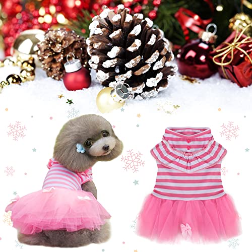 Dog Dress Small Dog Clothes - Dog Clothes for Small Dogs Striped Mesh Puppy Clothes Dog Dresses Chihuahua Clothes Designer Dog Clothes Yorkie Clothes Princess Comfortable (Pink, Medium)