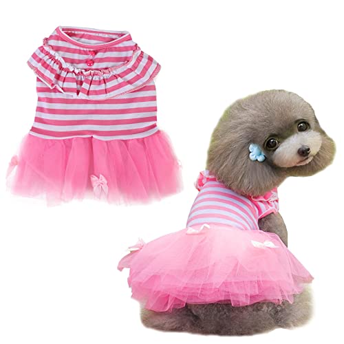 Dog Dress Small Dog Clothes - Dog Clothes for Small Dogs Striped Mesh Puppy Clothes Dog Dresses Chihuahua Clothes Designer Dog Clothes Yorkie Clothes Princess Comfortable (Pink, Medium)