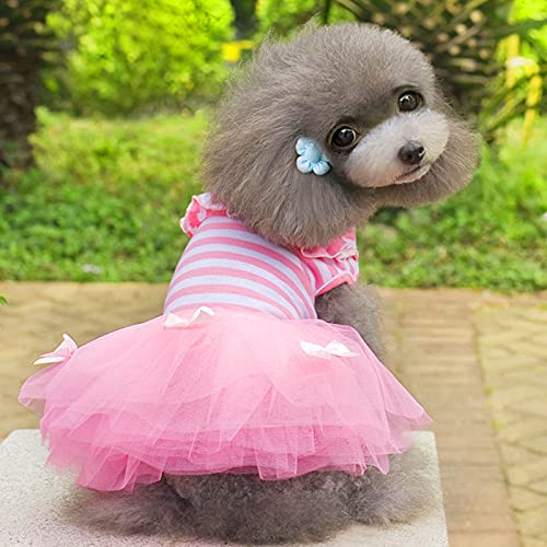 Dog Dress Small Dog Clothes - Dog Clothes for Small Dogs Striped Mesh Puppy Clothes Dog Dresses Chihuahua Clothes Designer Dog Clothes Yorkie Clothes Princess Comfortable (Pink, Medium)