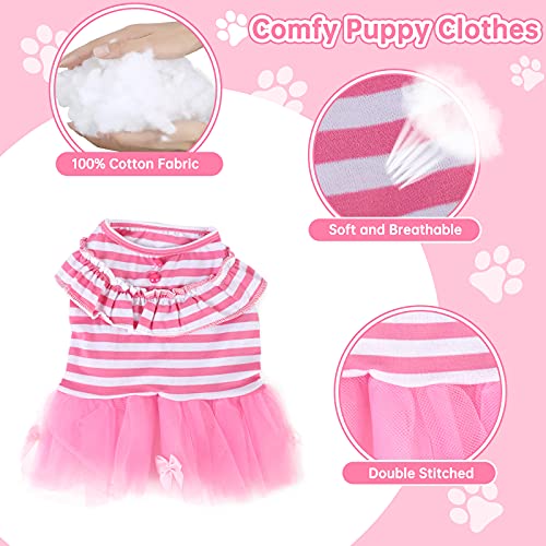 Dog Dress Small Dog Clothes - Dog Clothes for Small Dogs Striped Mesh Puppy Clothes Dog Dresses Chihuahua Clothes Designer Dog Clothes Yorkie Clothes Princess Comfortable (Pink, Medium)