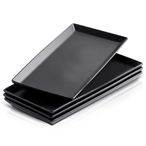 koov ceramic serving tray, 14 inches large serving platter, rectangular serving tray, porcelain serving plates, ceramic serving dishes for dinner, party, sushi, dessert, food, set of 4 (matte black)