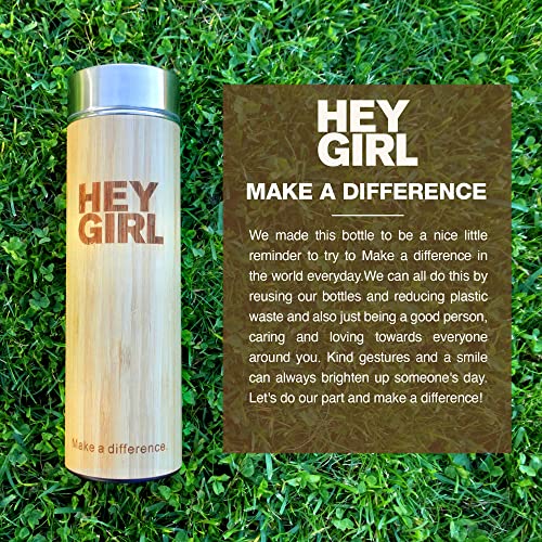 Hey Girl Bamboo Tea Infuser Bottle with Tea Strainer - Insulated Stainless Steel Water Bottle for Loose Leaf Tea & Coffee - Tea Tumbler with Diffuser - Loose Tea Bottle or Thermos Travel Mug - 18 oz