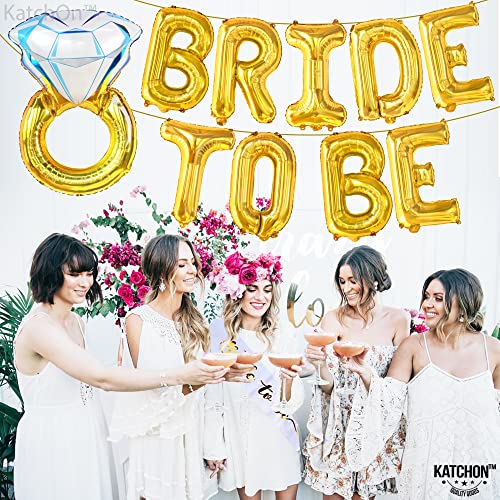 KatchOn, Huge Gold Bride to Be Balloons Set - 32 Inch Ring Balloon, Bride Balloons Gold, Bride to Be Sash | Bridal Shower Decorations | Bachelorette Party Decorations | Bride to Be Decorations Gold