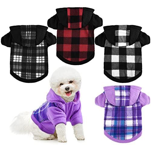 4 Pieces Dog Hoodie Plaid Dog Fleece Sweater Pet Pullover Clothes Warm Hoodie Outfit for Small Dogs Cats (Large)