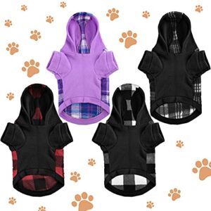 4 Pieces Dog Hoodie Plaid Dog Fleece Sweater Pet Pullover Clothes Warm Hoodie Outfit for Small Dogs Cats (Large)