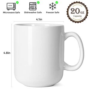 Smilatte 20 OZ Large Coffee Mug, M016 Plain Ceramic Boss Big Tea Cup with Handle for Dad Men, Set of 2, White