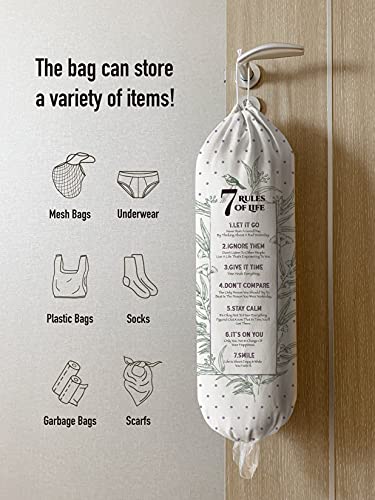 Hglian Inspirational Grocery Plastic Bag Holder Dispenser 7 Rules of Life Plastic Bag Organizer Canvas Shopping Trash bags Storage Container Motivational Quotes farmhouse Kitchen Décor Greenery