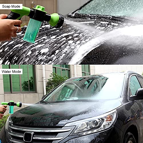 High Pressure Hose Spray Nozzle 8 Way Spray Pattern with 3.5oz/100cc Soap Dispenser Bottle Snow Foam Gun for Lawn, Clean Plants, Car Wash,Showering Pet,Garden Hose Nozzle,(Green)