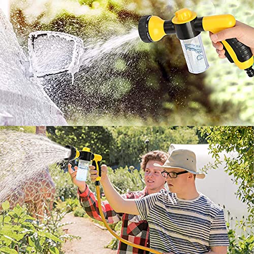 High Pressure Hose Spray Nozzle 8 Way Spray Pattern with 3.5oz/100cc Soap Dispenser Bottle Snow Foam Gun for Lawn, Clean Plants, Car Wash,Showering Pet,Garden Hose Nozzle,(Green)