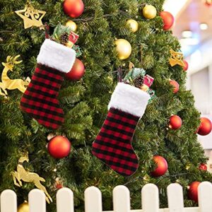 EPHVODI 2 Pack Christmas Stockings, 18" Red Black Buffalo Plaid with Plush Faux Fur Cuff, Classic Large Christmas Stockings Decorations for Family Christmas Holiday Party Decor