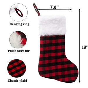 EPHVODI 2 Pack Christmas Stockings, 18" Red Black Buffalo Plaid with Plush Faux Fur Cuff, Classic Large Christmas Stockings Decorations for Family Christmas Holiday Party Decor