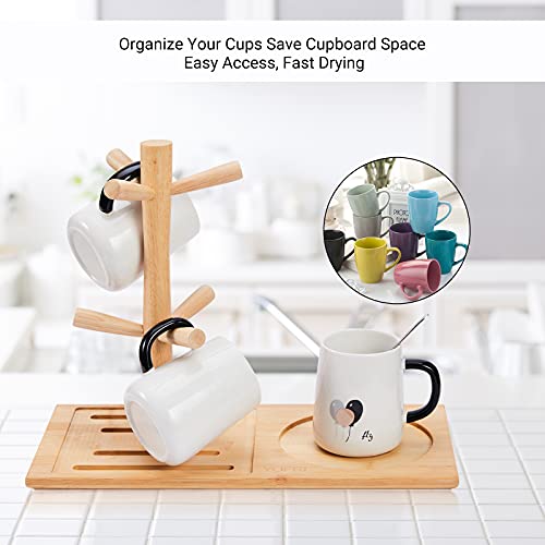 YOFRI Coffee Mug Holder Stand, Wood Mug Tree Holder, Drying Home Storage Rack, Multipurpose Display Stand, Countertop Coffee Cup Stand with 6 Hooks, Coffee Counter, Bar Accessory & Kitchen Organizer