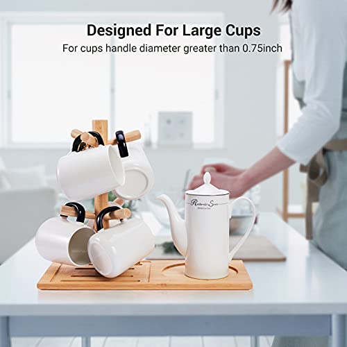 YOFRI Coffee Mug Holder Stand, Wood Mug Tree Holder, Drying Home Storage Rack, Multipurpose Display Stand, Countertop Coffee Cup Stand with 6 Hooks, Coffee Counter, Bar Accessory & Kitchen Organizer