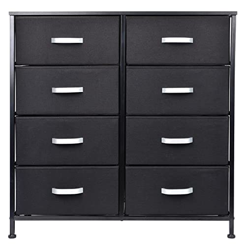 8 Drawers Extra Large Double Dresser Upgrade Fabric Storage Organizer Clothes Drawer with Wooden Tabletop Easy Pull Fabric Bins Organizer Unit for Bedroom Hallway Entryway Closet-Black