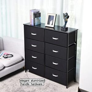 8 Drawers Extra Large Double Dresser Upgrade Fabric Storage Organizer Clothes Drawer with Wooden Tabletop Easy Pull Fabric Bins Organizer Unit for Bedroom Hallway Entryway Closet-Black