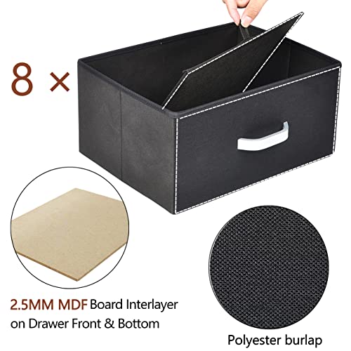 8 Drawers Extra Large Double Dresser Upgrade Fabric Storage Organizer Clothes Drawer with Wooden Tabletop Easy Pull Fabric Bins Organizer Unit for Bedroom Hallway Entryway Closet-Black