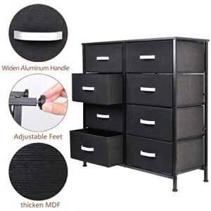 8 Drawers Extra Large Double Dresser Upgrade Fabric Storage Organizer Clothes Drawer with Wooden Tabletop Easy Pull Fabric Bins Organizer Unit for Bedroom Hallway Entryway Closet-Black