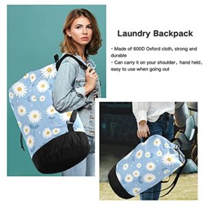 Daisy Flower Laundry Bag Travel Laundry Backpack with Adjustable Strap Washable Heavy Duty Large Drawstring Laundry Bags for Apartment Dorm Family Laundromat