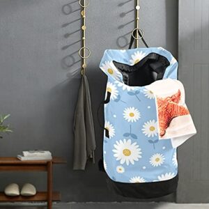 Daisy Flower Laundry Bag Travel Laundry Backpack with Adjustable Strap Washable Heavy Duty Large Drawstring Laundry Bags for Apartment Dorm Family Laundromat