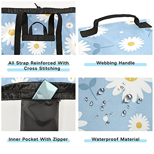 Daisy Flower Laundry Bag Travel Laundry Backpack with Adjustable Strap Washable Heavy Duty Large Drawstring Laundry Bags for Apartment Dorm Family Laundromat