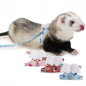 ferret harness and leash - soft mesh small pet harness with wings and safe bell, no pull comfort padded vest for ferret, guinea pigs, chinchilla and similar small animals (3 pack)