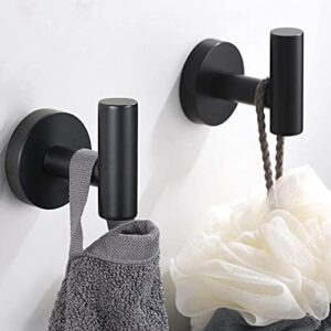 2 pack towel hooks for bathrooms,coat robe clothes bath wall hooks wall mount heavy duty matte black sus 304 stainless steel coat hook, bathroom hooks, kitchen hooks, bedroom hooks(matte black)