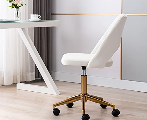 ZHENGHAO ZH4YOU Modern Armless Desk Chair Vanity Stool for Teen Girls, Hollow Back Task Chair Study Chair Sewing Chair with Gold Base for Home OfficeBedroomLiving Room (White)