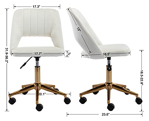 ZHENGHAO ZH4YOU Modern Armless Desk Chair Vanity Stool for Teen Girls, Hollow Back Task Chair Study Chair Sewing Chair with Gold Base for Home OfficeBedroomLiving Room (White)