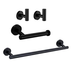 nolimas 4 pieces matte black bathroom hardware set sus304 stainless steel round wall mounted including hand towel bar,toilet paper holder, robe towel hooks,bathroom accessories kit