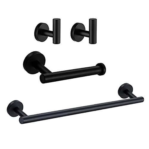 Nolimas 4 Pieces Matte Black Bathroom Hardware Set SUS304 Stainless Steel Round Wall Mounted Including Hand Towel Bar,Toilet Paper Holder, Robe Towel Hooks,Bathroom Accessories Kit