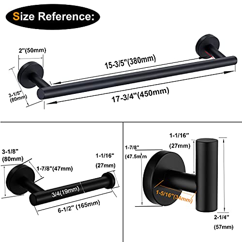 Nolimas 4 Pieces Matte Black Bathroom Hardware Set SUS304 Stainless Steel Round Wall Mounted Including Hand Towel Bar,Toilet Paper Holder, Robe Towel Hooks,Bathroom Accessories Kit