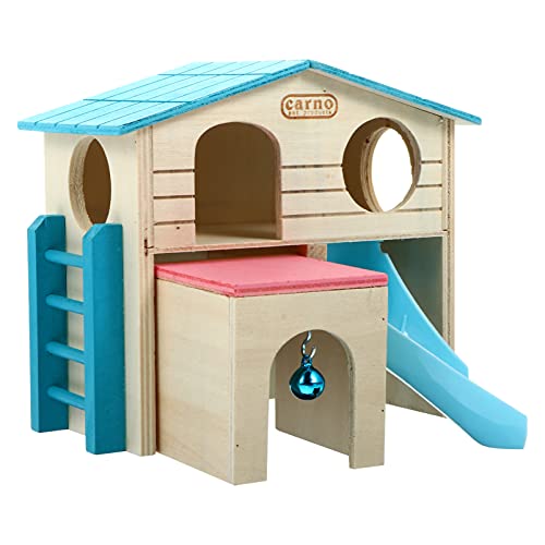 TEHAUX Pet Small Animal Hideout Hamster House Two Layers Wooden Hut Animal Hideout Hamster House for Hamster/Small Animals