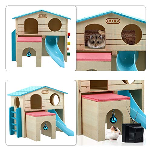 TEHAUX Pet Small Animal Hideout Hamster House Two Layers Wooden Hut Animal Hideout Hamster House for Hamster/Small Animals