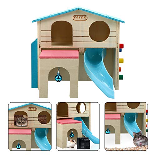 TEHAUX Pet Small Animal Hideout Hamster House Two Layers Wooden Hut Animal Hideout Hamster House for Hamster/Small Animals