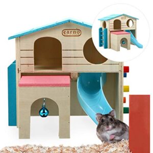 TEHAUX Pet Small Animal Hideout Hamster House Two Layers Wooden Hut Animal Hideout Hamster House for Hamster/Small Animals