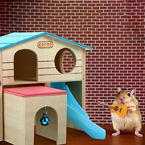 TEHAUX Pet Small Animal Hideout Hamster House Two Layers Wooden Hut Animal Hideout Hamster House for Hamster/Small Animals