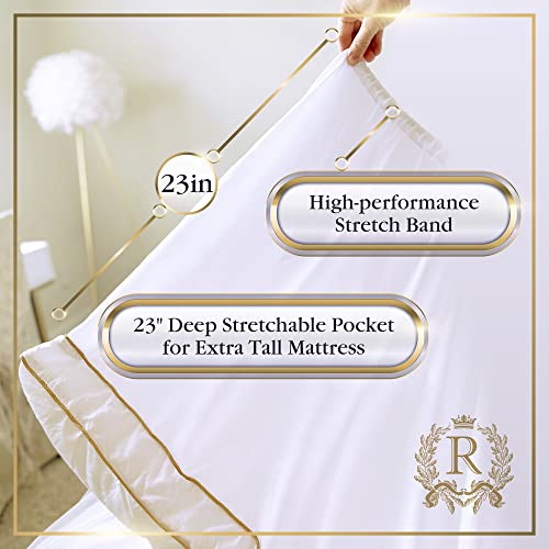 King Size Mattress Topper King - 8-23 Inches Deep Pocket, 400 TC Cotton Thick Mattress Pad, Soft Mattress Cover Cooling Mattress Topper Royal Therapy