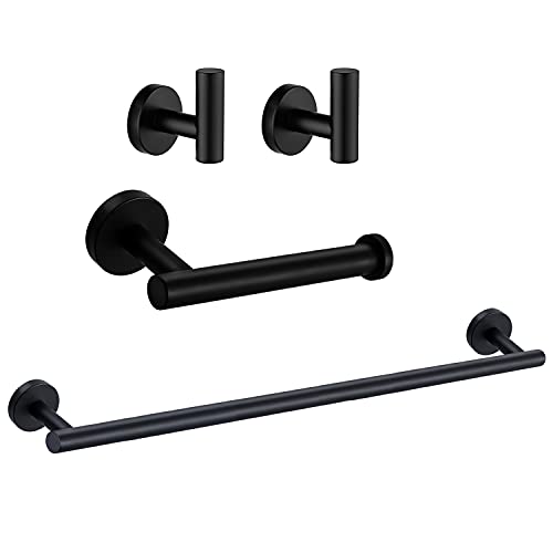 Nolimas 4 Pieces Matte Black Bathroom Hardware Set SUS304 Stainless Steel Round Wall Mounted Including Hand Towel Bar,Toilet Paper Holder, Robe Towel Hooks,Bathroom Accessories Kit