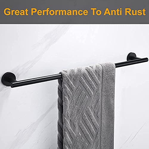 Nolimas 4 Pieces Matte Black Bathroom Hardware Set SUS304 Stainless Steel Round Wall Mounted Including Hand Towel Bar,Toilet Paper Holder, Robe Towel Hooks,Bathroom Accessories Kit