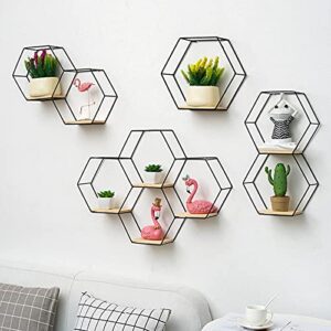 bluelanss hexagonal floating shelves wall mounted shelf, rustic shelves, metal for bedroom,bathroom,living room,kitchen,home office, plant holder flower pot planter stand home decor black m