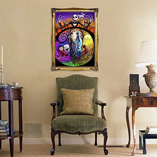 DIY Diamond Painting Jack and Sally Halloween 12x16Inch, Full Round Drill Kits Nightmare Before Christmas Cross Stitch Mosaic Art for Adults Relax & Home Wall Decor Festival Gift