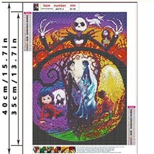 DIY Diamond Painting Jack and Sally Halloween 12x16Inch, Full Round Drill Kits Nightmare Before Christmas Cross Stitch Mosaic Art for Adults Relax & Home Wall Decor Festival Gift