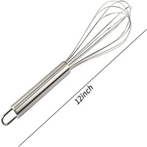 Whisks,Kitchen Whisk Steel,12 Inch Steel Sturdy Wire Whisks for Cooking,Use for Blending,Whisking,Beating or Stirring