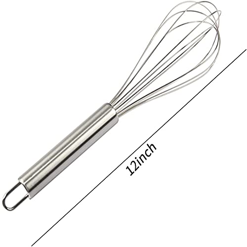 Whisks,Kitchen Whisk Steel,12 Inch Steel Sturdy Wire Whisks for Cooking,Use for Blending,Whisking,Beating or Stirring