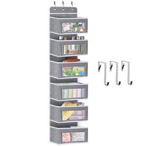 vaisoz over the door organizer,6 pockets fabric over the door storage with mesh perspective window,wall mount hanging organizer for bedroom pantry closet,baby storage-grey