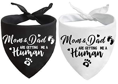 Mom&Dad are Getting me a Human, Gender Reveal Photo Prop Pet Scarf Decorations Accessories Dog Bandana, Pet Accessories for Dog Lovers, Pack of 2