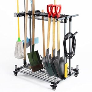 qtjh mobile garden tool organizer metal garage storage holder storage large long lawn tools heavy duty tool rack sturdy yard cart